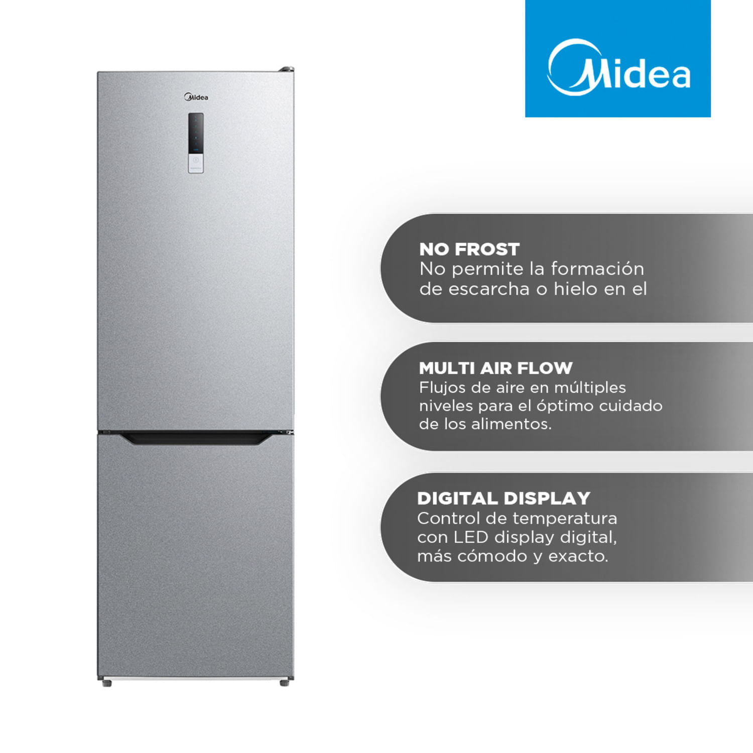 Refrigerador Bottom Freezer No Frost Light Silver 310 lts | Midea